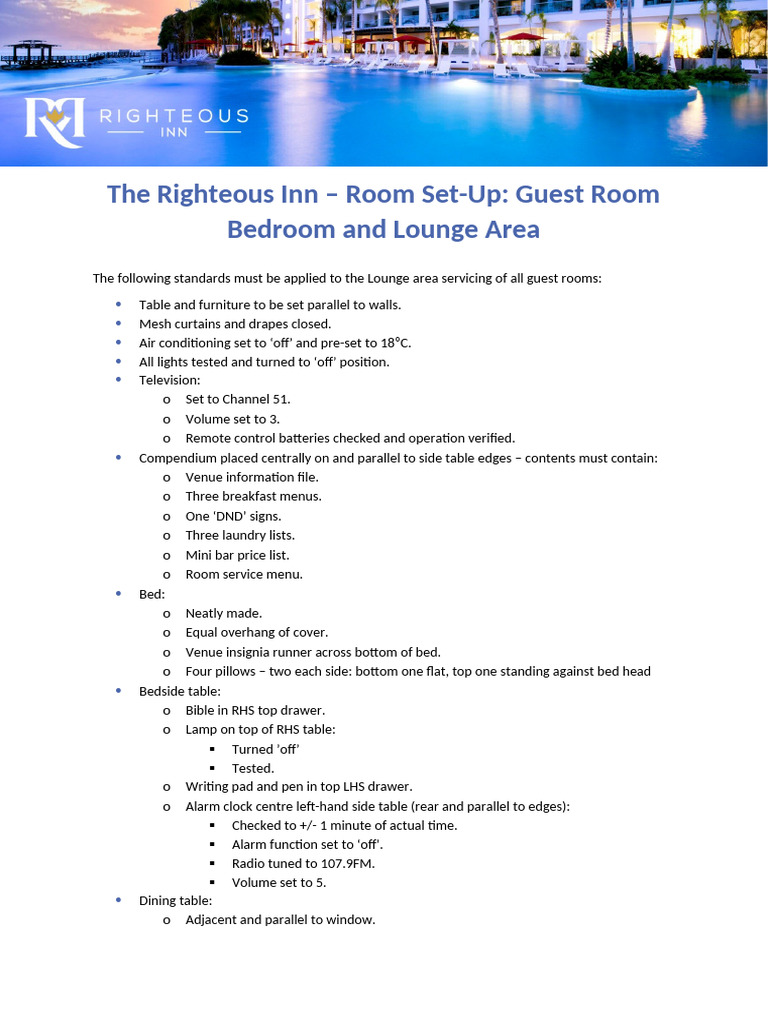 Guest Room Setup Standards Guide | PDF