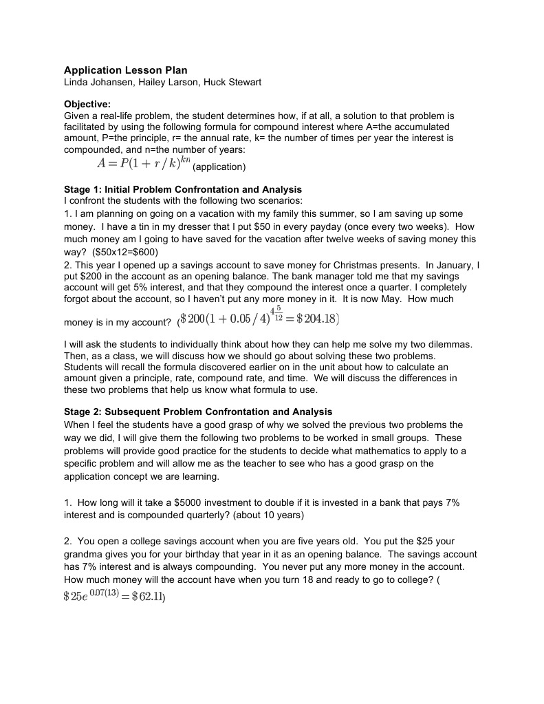 Application Lesson Plan | PDF | Compound Interest | Lesson Plan