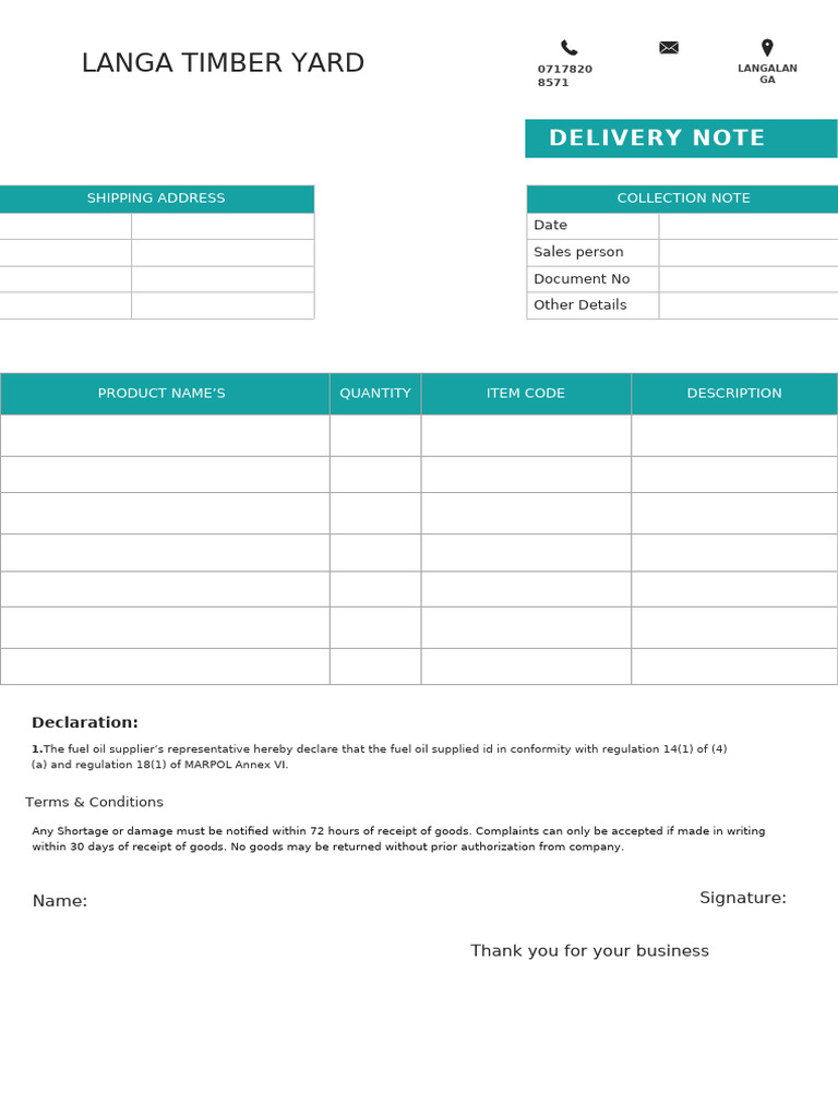 Simple Delivery Note Template | PDF