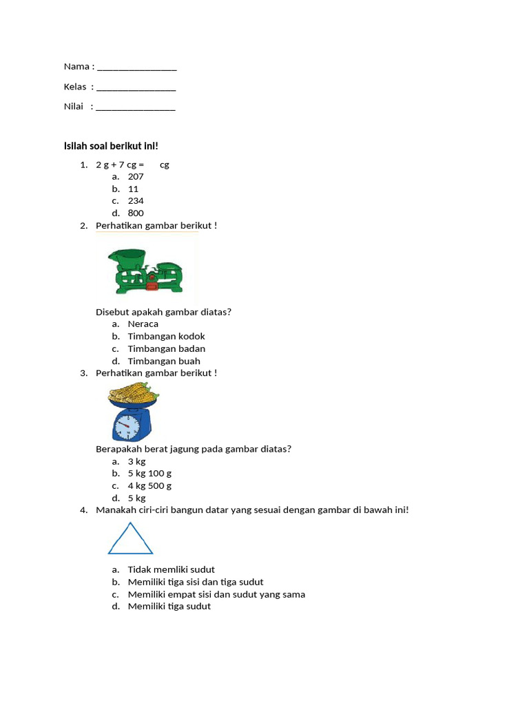 Soal Kisi2 UAS Smt 2 Kelas 3 Sd | PDF