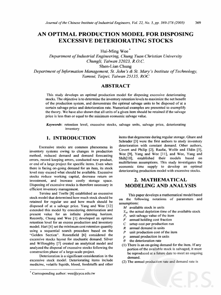 An Optimal Production Model For Disposing Excessive Deteriorating ...