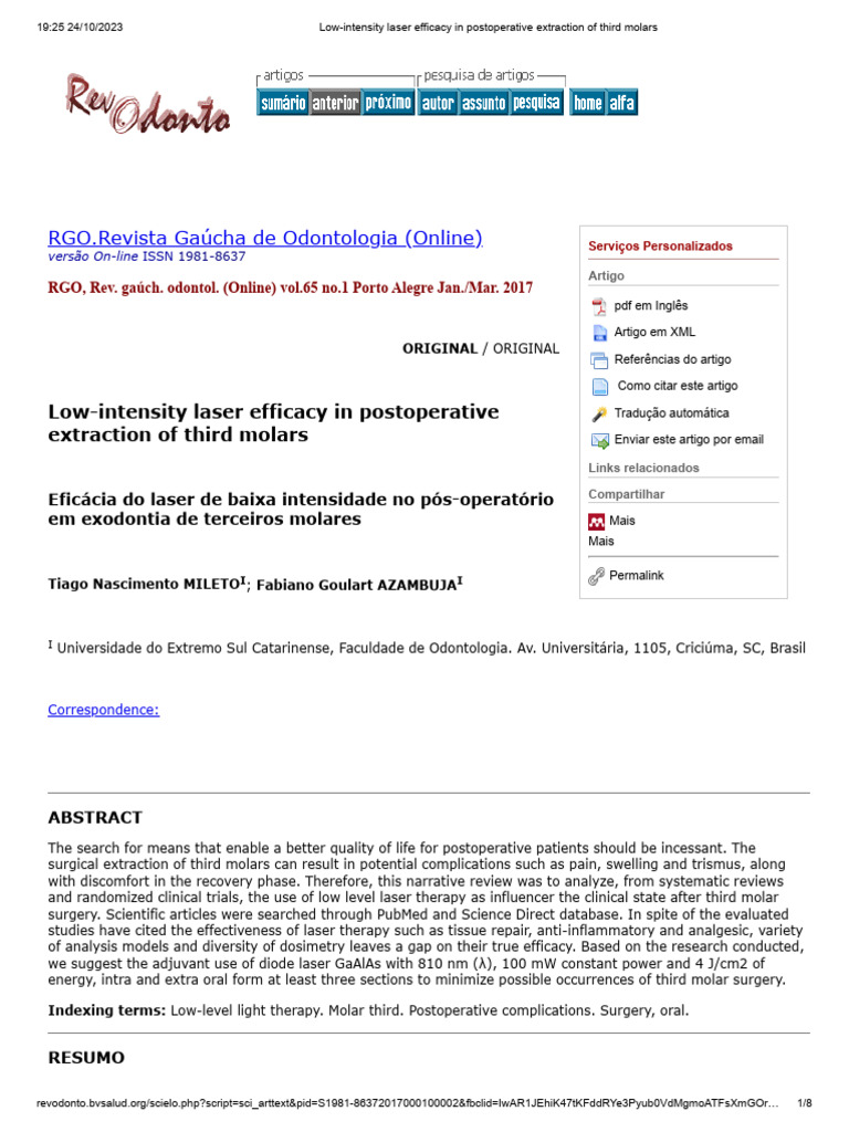 Low-Intensity Laser Efficacy in Postoperative Extraction of Third ...