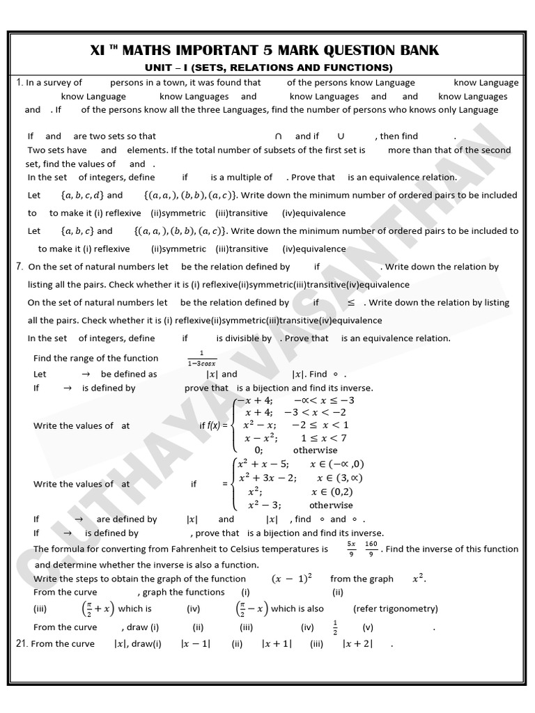 11th Maths Important 5 Mark Questions Bank English Medium PDF Download ...