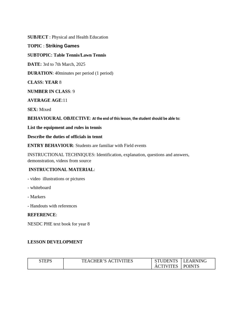 Week 8 Spring Term Phe Y8 Lesson Plan | PDF | Referee | Ball Games