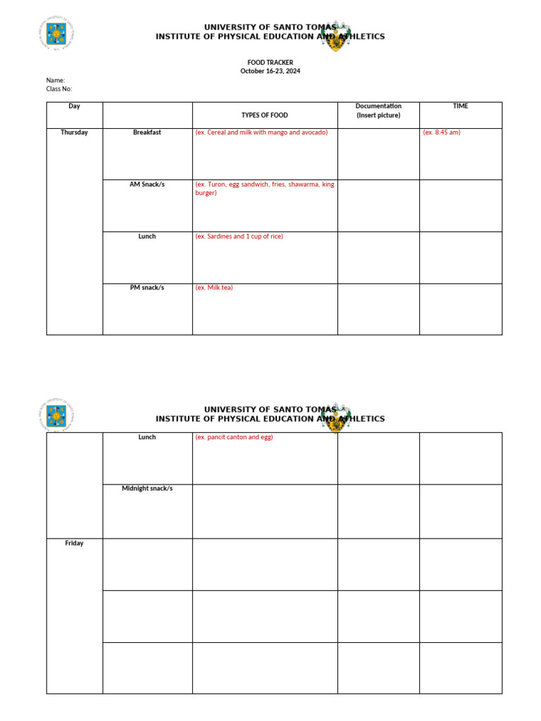 Weekly Food Tracker Template | PDF
