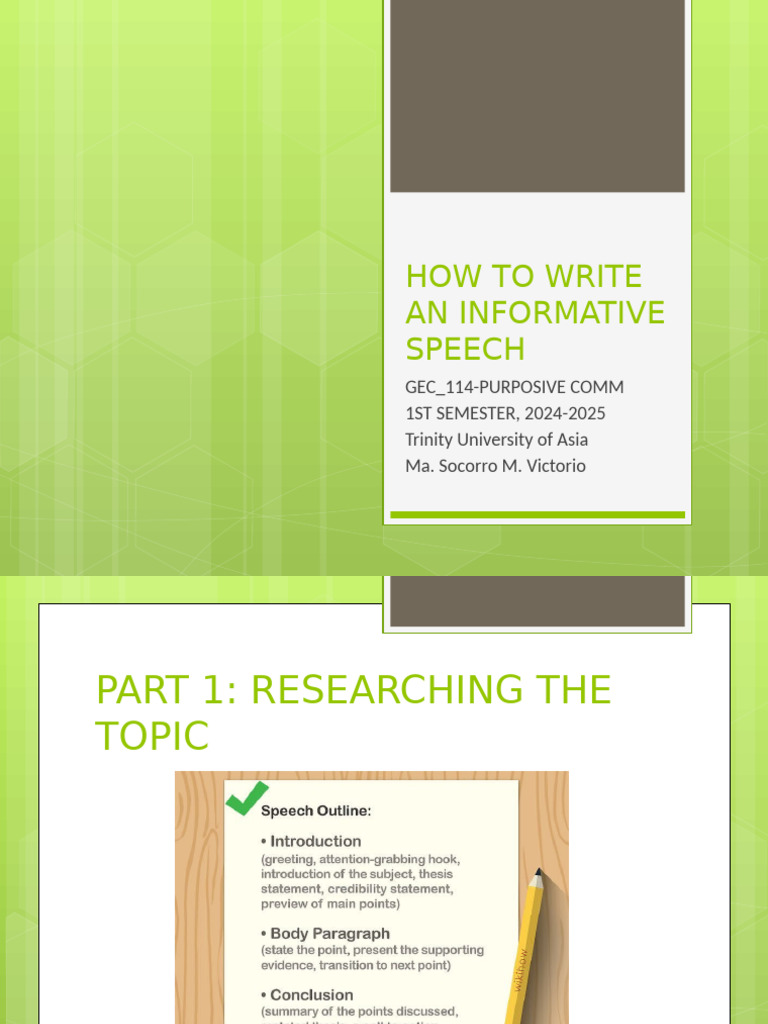 Lesson 5 How To Write An Informative Speech | PDF | Psychology