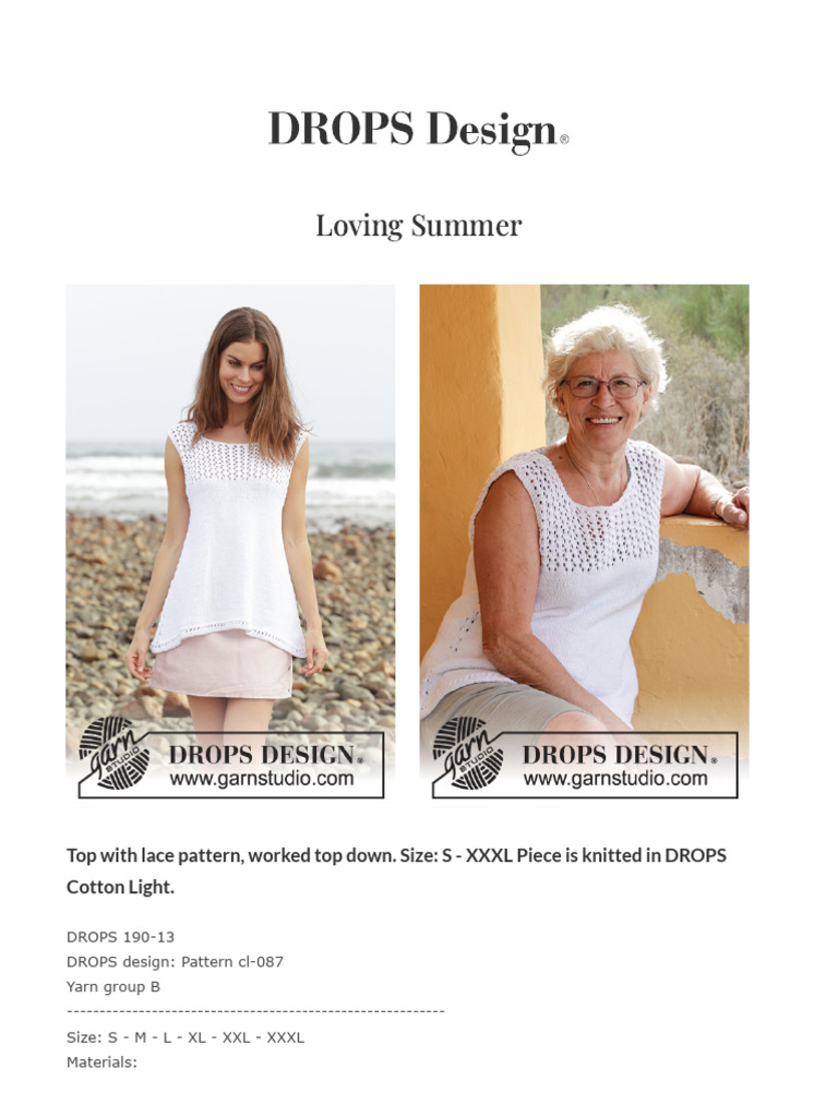 DROPS - Loving Summer - Top with lace pattern | PDF | Knitting | Basic Knitted Fabrics