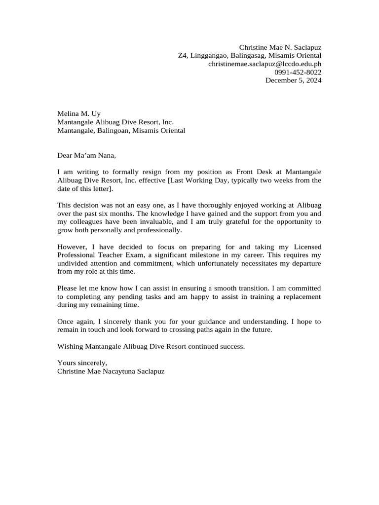 Resignation Letter | PDF