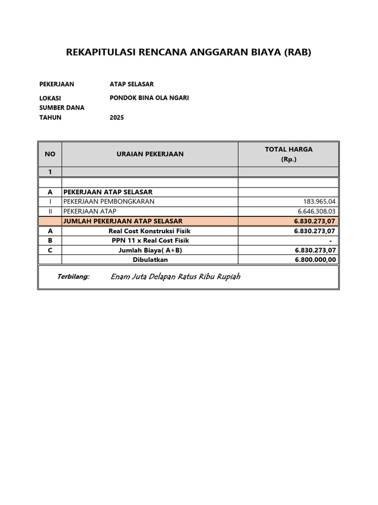 RAB ATAP SELASAR | PDF