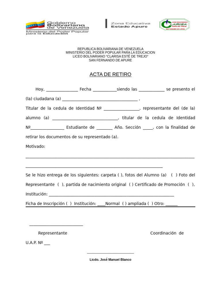 Acta Retiro Estudiante 2 | PDF