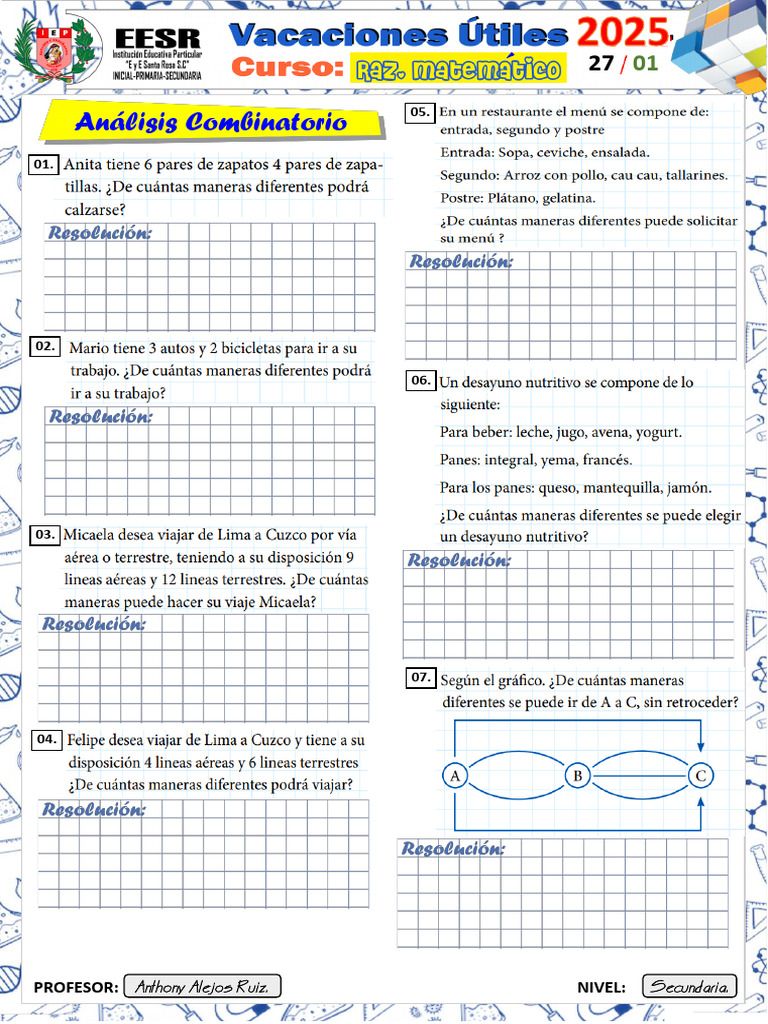RM - 1ero y 2do Sec - Tema 3 - Análisis Combinatorio | PDF