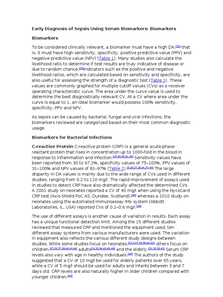 Sepsis Diagnosis: Serum Biomarkers Overview | PDF | C Reactive Protein ...