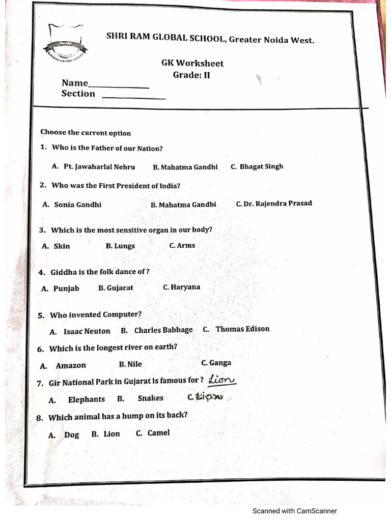 Worksheet - GK 1 and 2 | PDF
