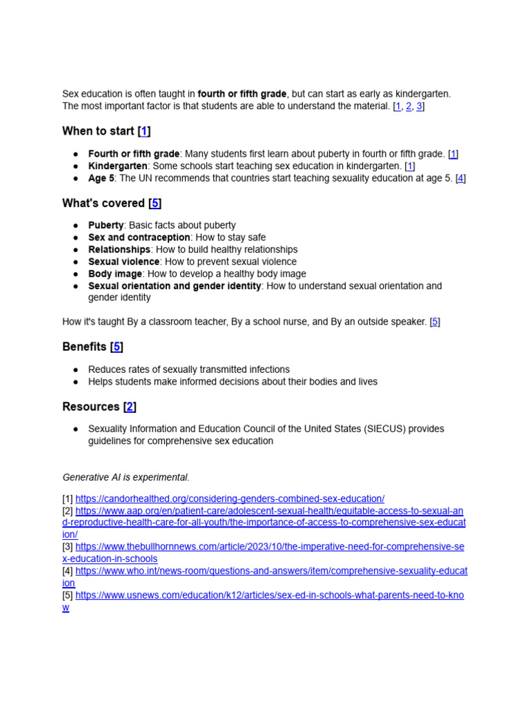 Sex Education Guidelines for Grades 4-5 | PDF
