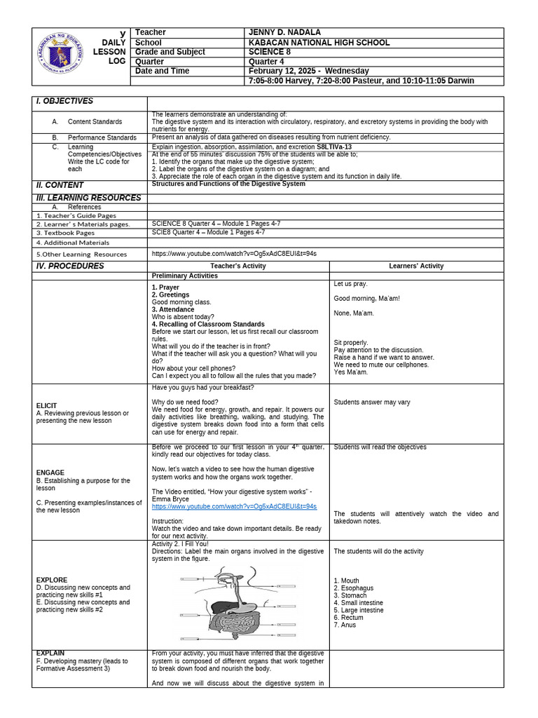 SCI8-Q4-M1-Structure of DS-Organ and Fynt. - Feb 11 | PDF | Digestion ...