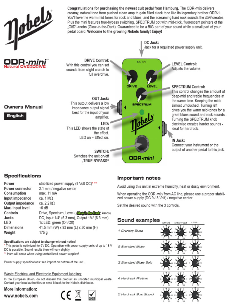 ODR-mini Overdrive Pedal Manual | PDF | Power Supply | Amplifier