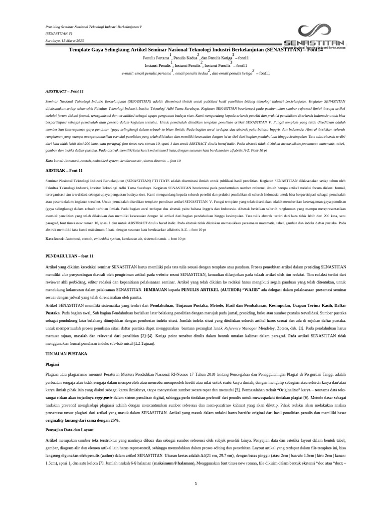 Template Artikel - SENASTITAN V 2025 | PDF