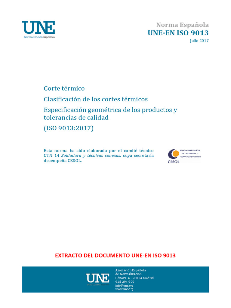Norma UNE-EN ISO 9013: Corte Térmico | PDF | Medición | Organización ...