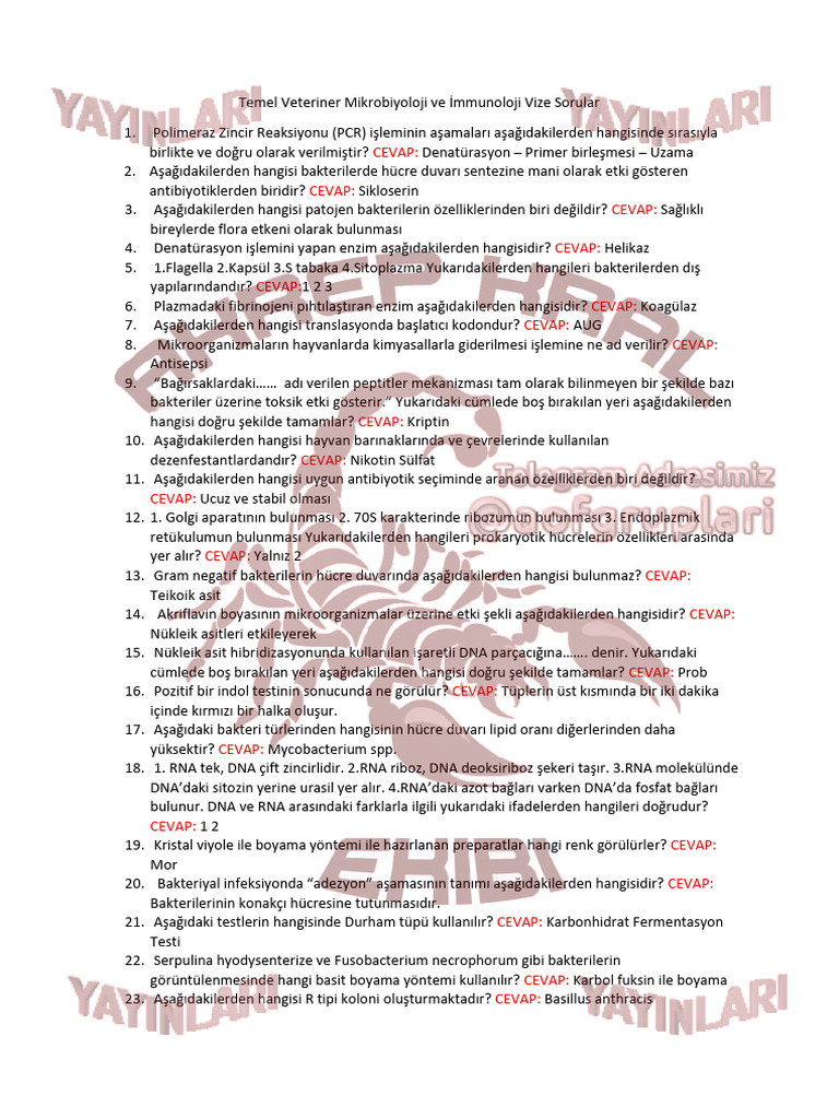 Mikrobiyoloji Vize Sorular | PDF
