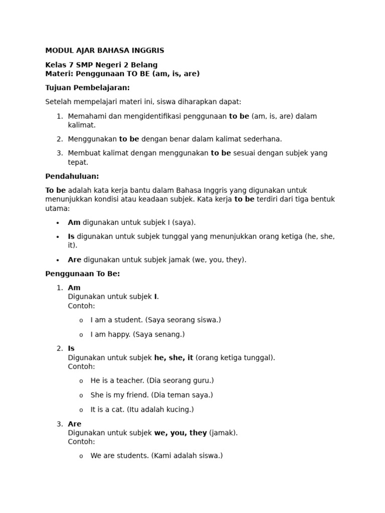 Modul Ajar Bahasa Inggris Kelas 7 Tobe | PDF