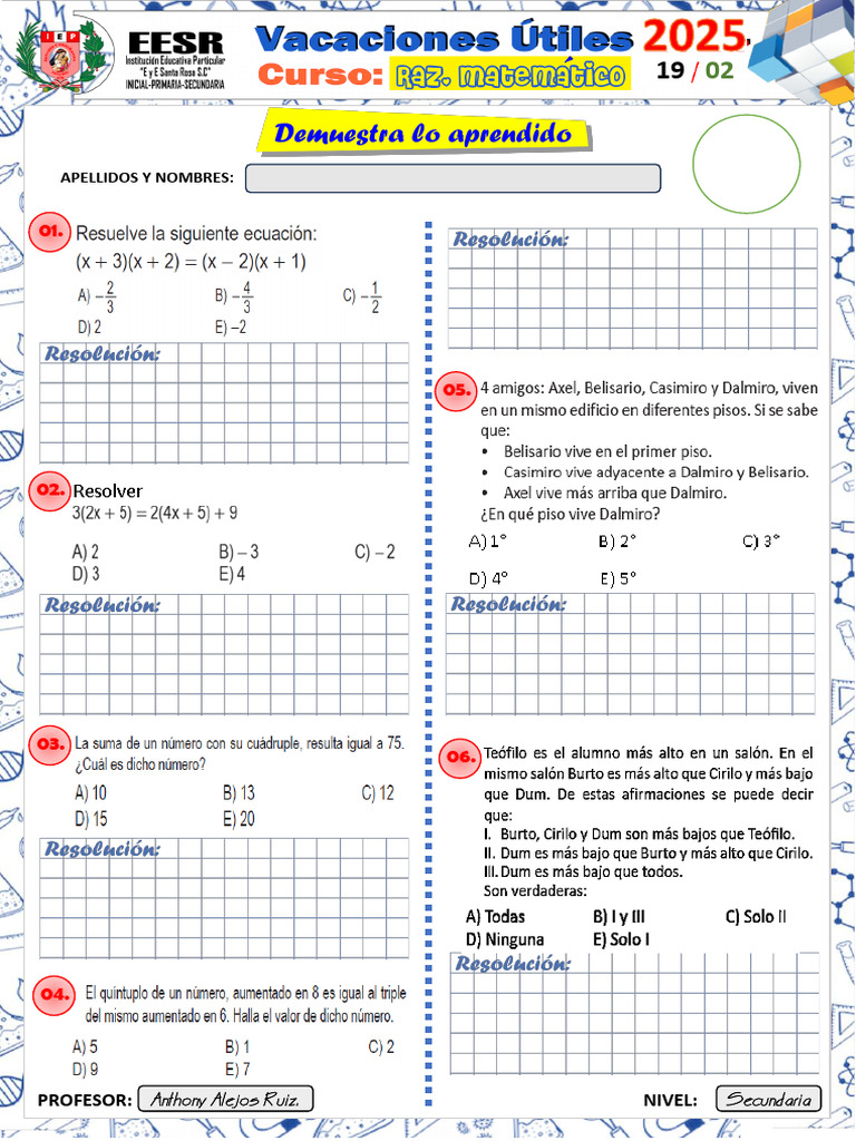 EXAMEN FINAL DE RM 1ERO Y 2DO SEC | PDF
