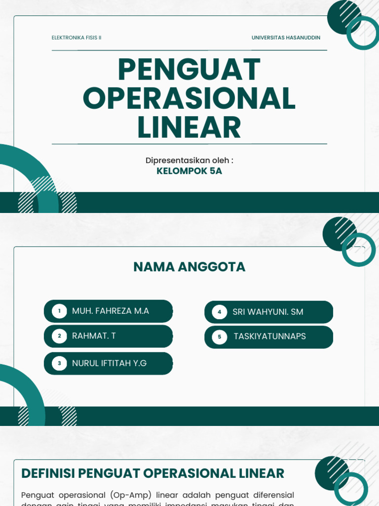Kelompok 5a Penguat Operasional Linear Elektronika Fisis Ii | PDF