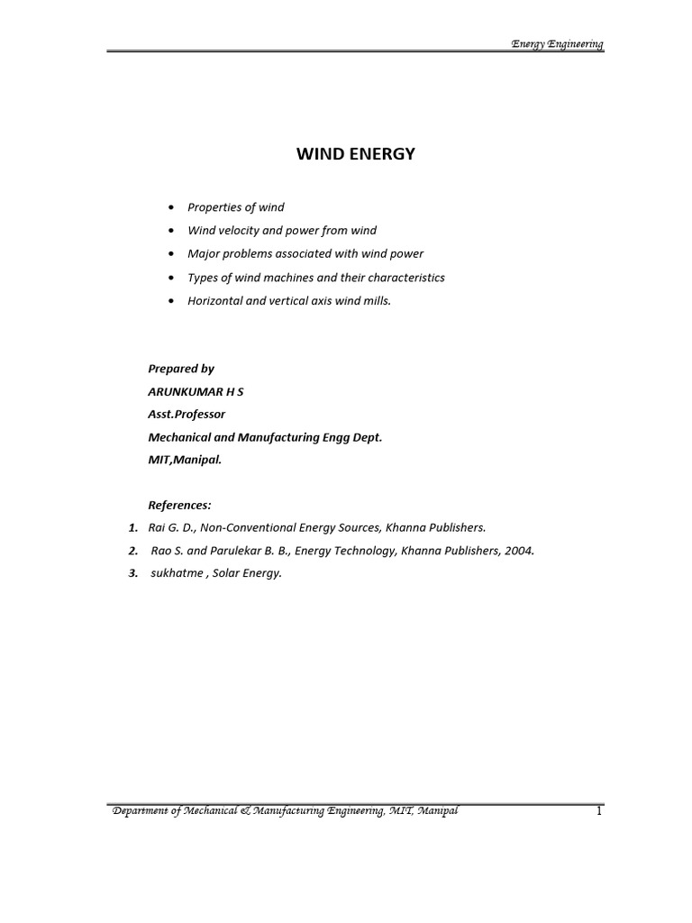 Chapter 7 Wind Energy | PDF | Wind Power | Wind Turbine