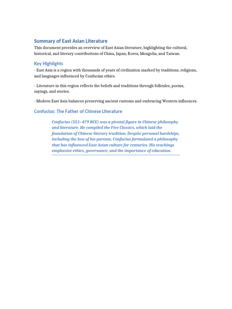 Overview of East Asian Literature | PDF