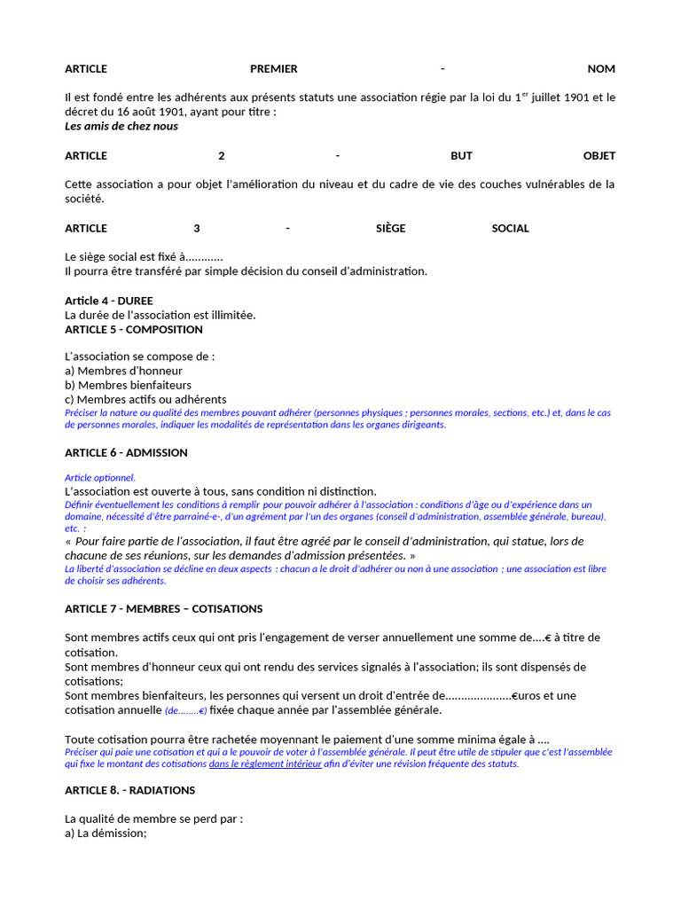 Modèle de statuts d'association 1901 | PDF | Conseil d'administration