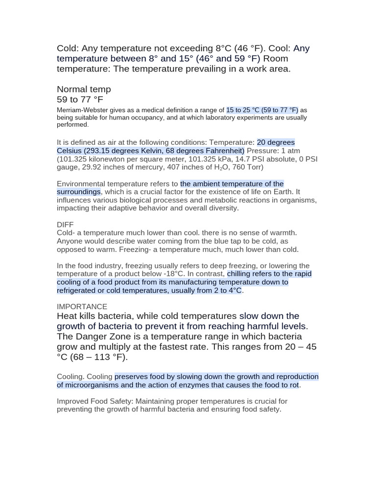 Cool vs Cold Temperature Definitions | PDF