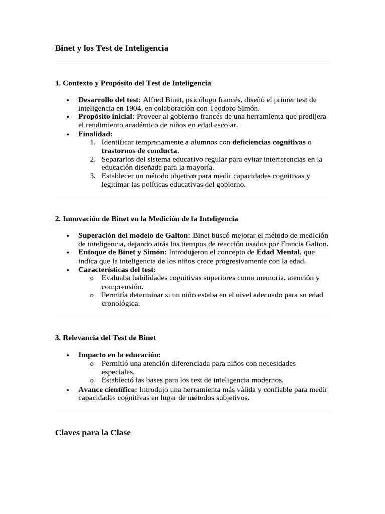 Binet y la Revolución en Tests de Inteligencia | PDF | Inteligencia ...