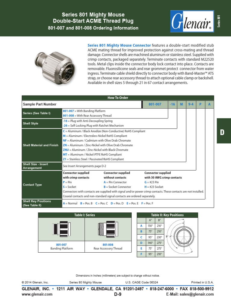 Glenair 801 007 008-1167548 | PDF | Electrical Connector | Electrical Components