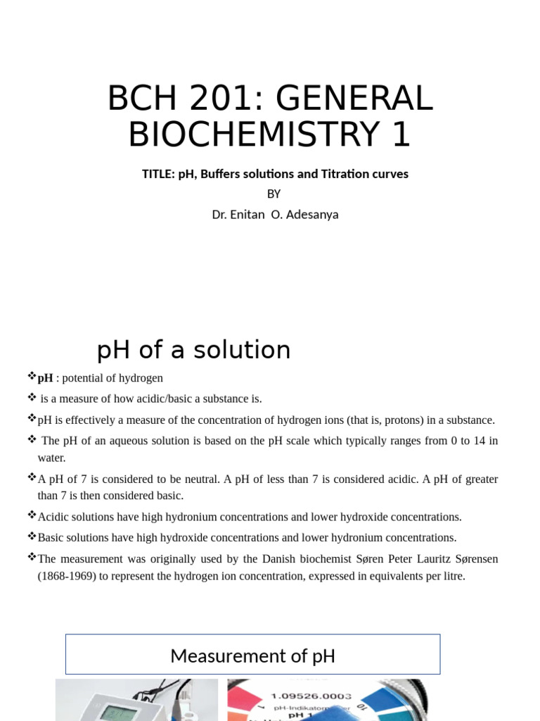 BCH 201- pH , buffers and titration curves | PDF | Buffer Solution | Ph