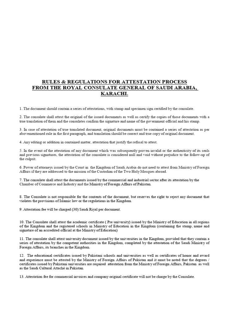 Attestation Rules by Saudi Consulate Karachi | PDF | Saudi Arabia ...