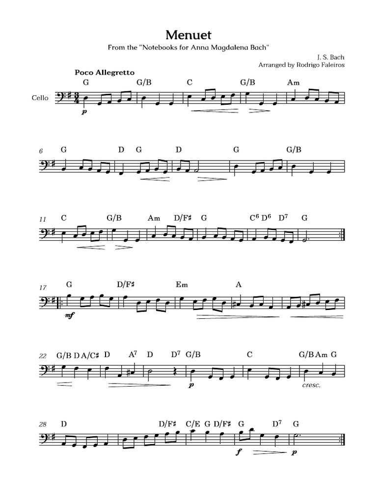 Menuet (From The Anna Magdalena Notebooks) (Arr. Rodrigo Faleiros) - Johann Sebastian Bach, Bach ...