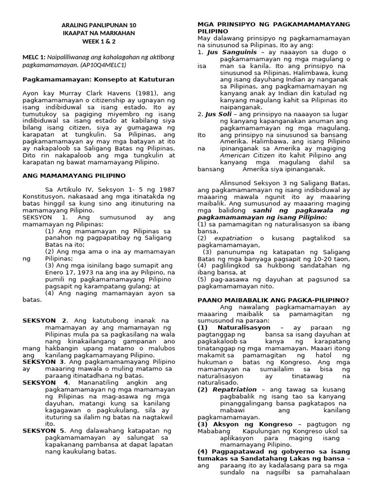 Ap10-Qtr 4 Module-1 Week-12 | PDF