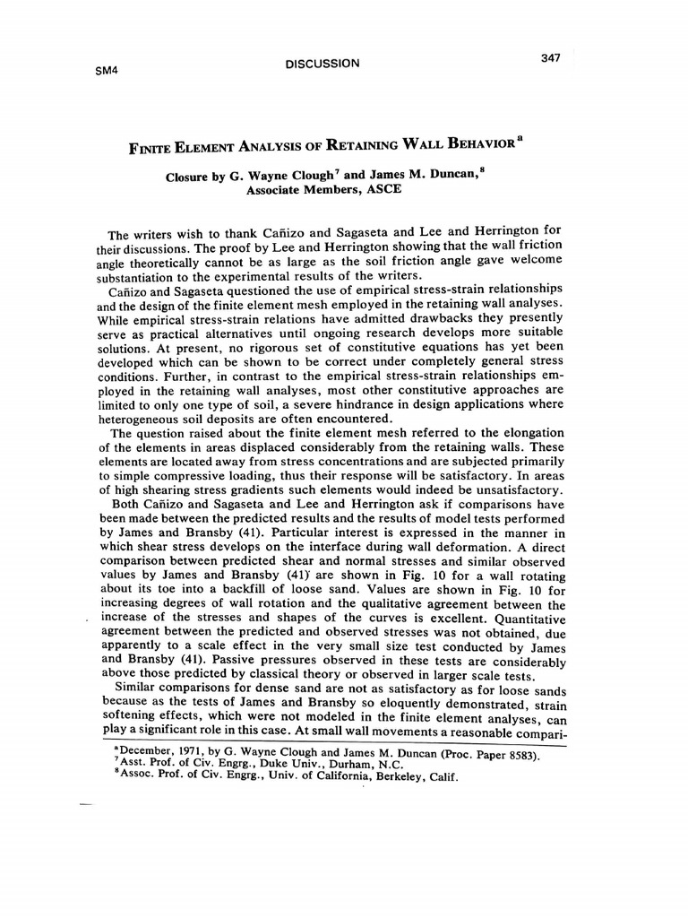 Clough Duncan 2021 Closure To Finite Element Analyses of Retaining Wall ...