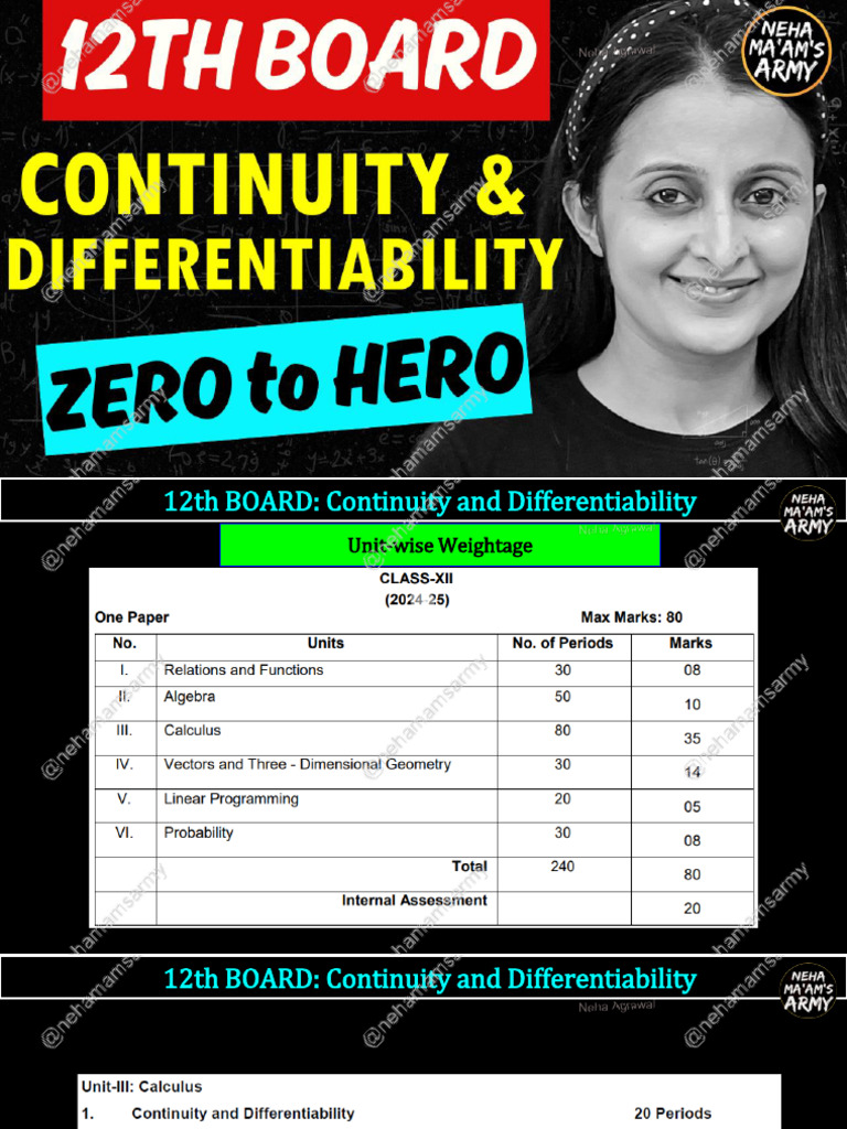 CBSE 2025 - 12th BOARD - Continuity and Differentiablity | PDF | Continuous Function | Derivative