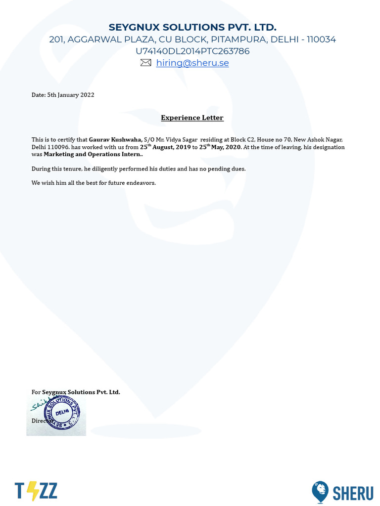Experience Letter | PDF