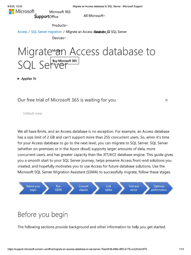 Migrate An Access Database To SQL Server | PDF