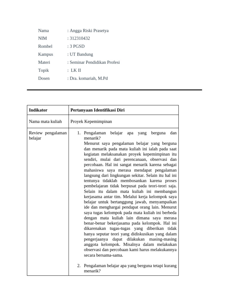 LK2 Refleksi PK | PDF
