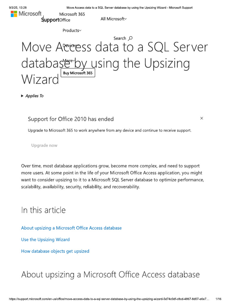 Move Access data to a SQL Server database by using the Upsizing Wizard | PDF