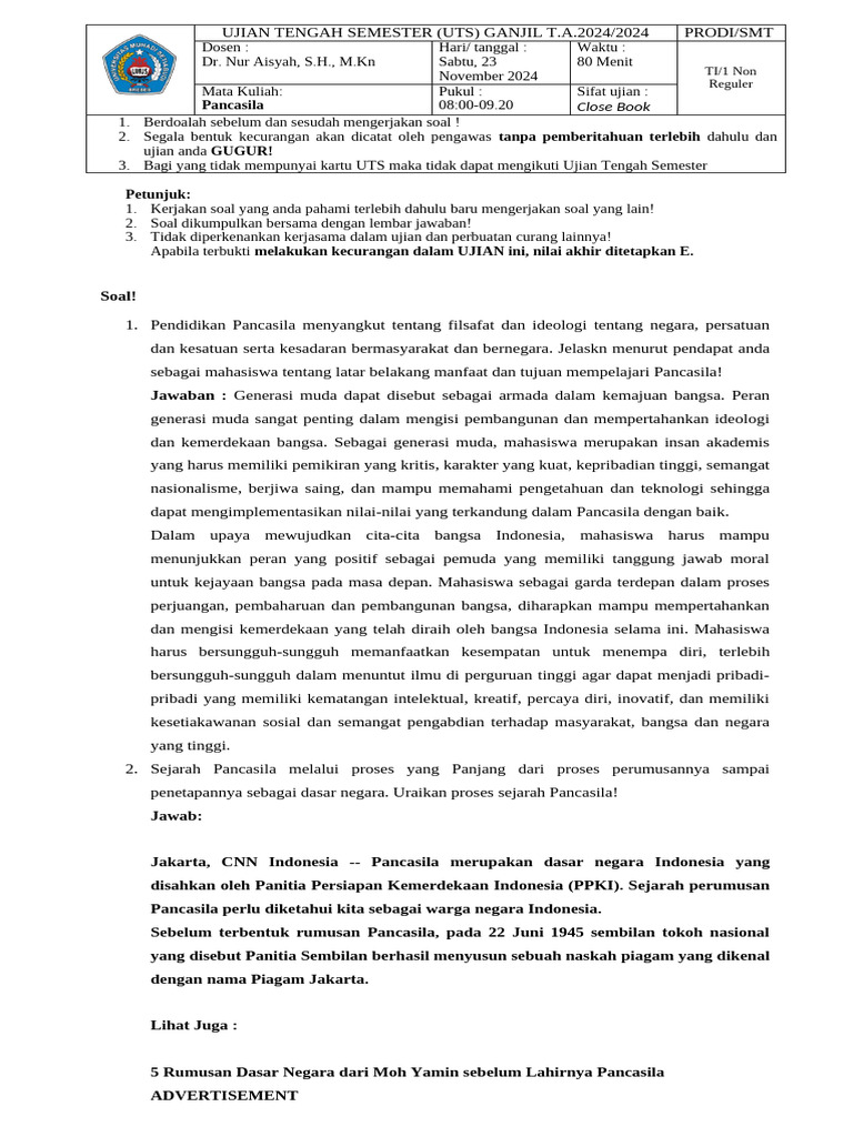 UTS Pancasila TI 1 C | PDF