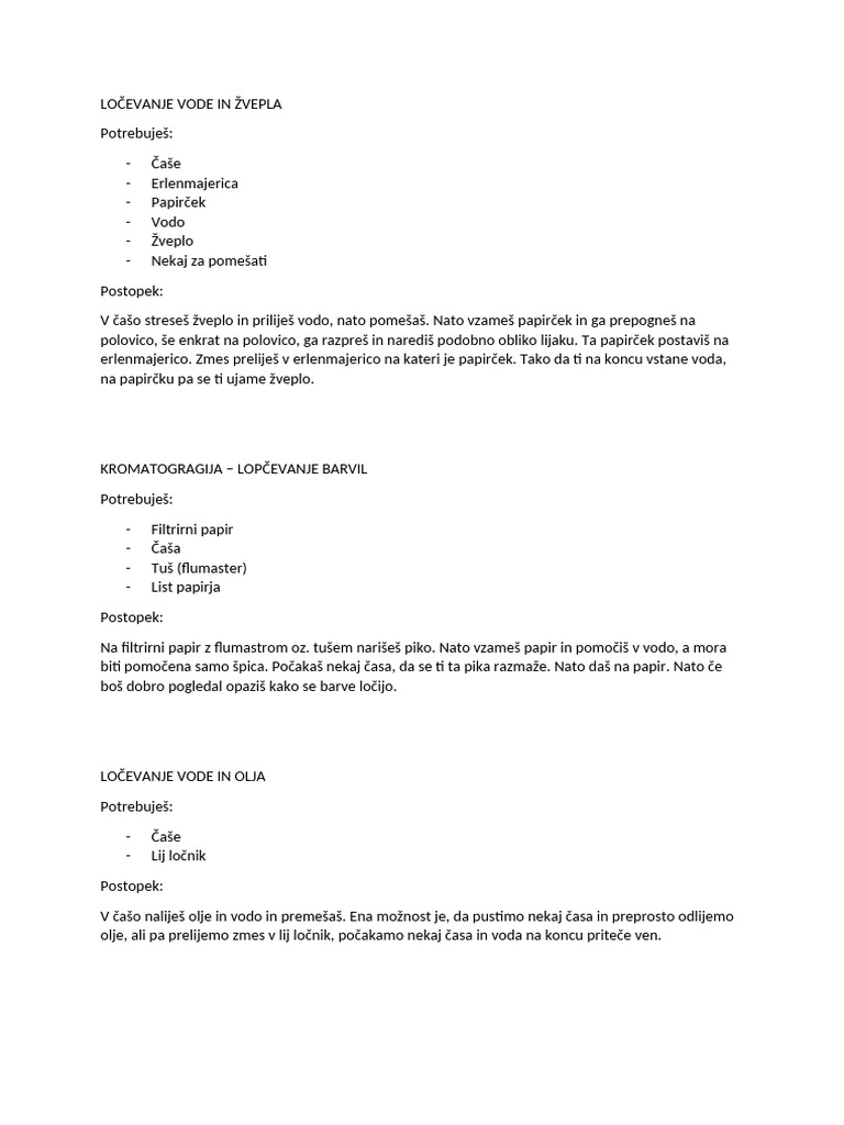 Eksperimenti Ločevanje Snovi Mia Brelih Petraš 7.a | PDF