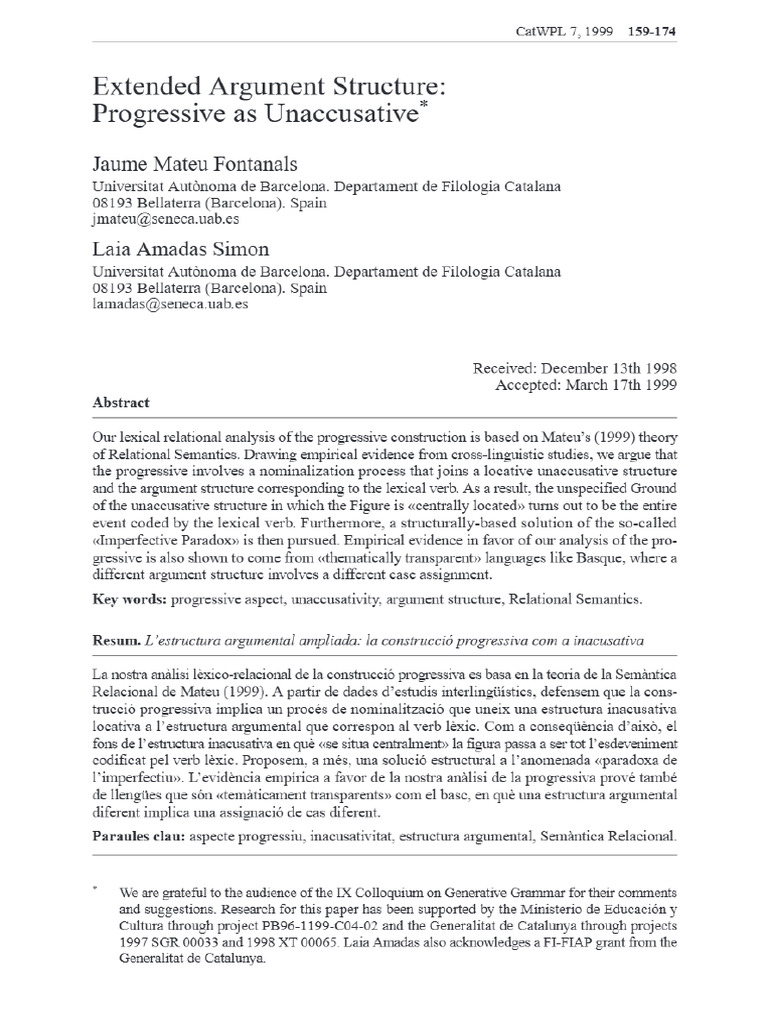 mateu et al Vista de Extended Argument Structure_ Progressive as Unaccusative | PDF