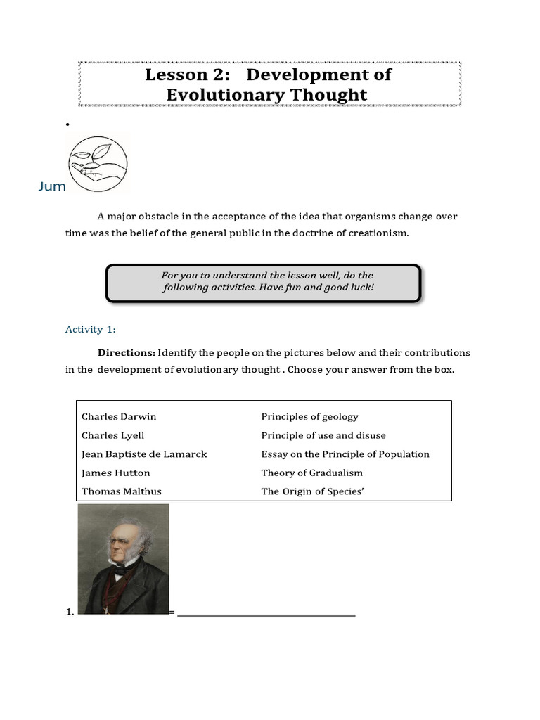 Lesson 1 Development of Evolutionary Thought | PDF | Charles Darwin ...