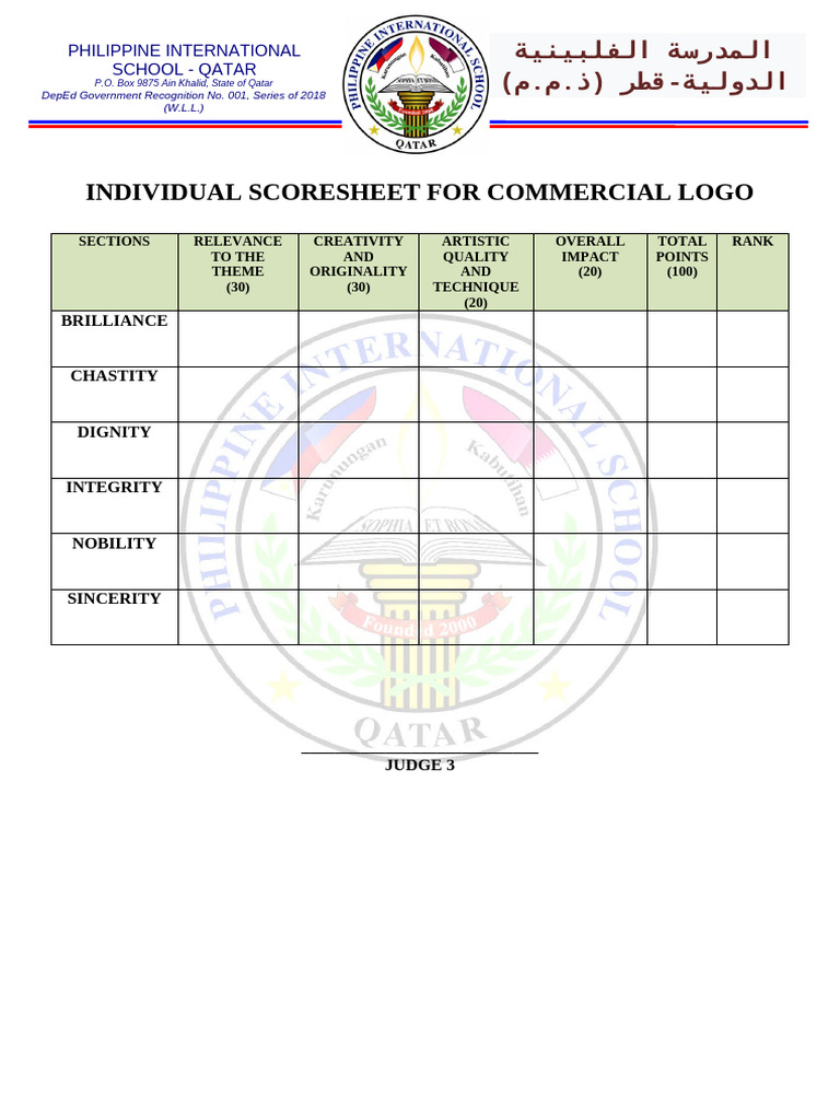 Scoresheet For Commercial Logo | PDF