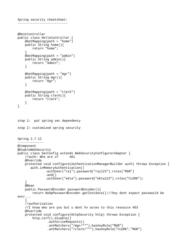 1. spring security cheetsheet | PDF | Authentication | Computer Security