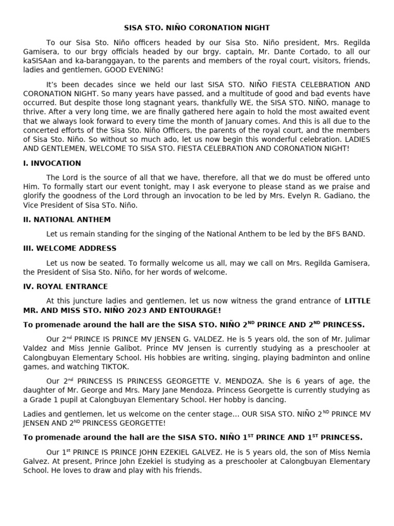 SISA STO CORONATION NIGHT SCRIPT | PDF | Monarchy