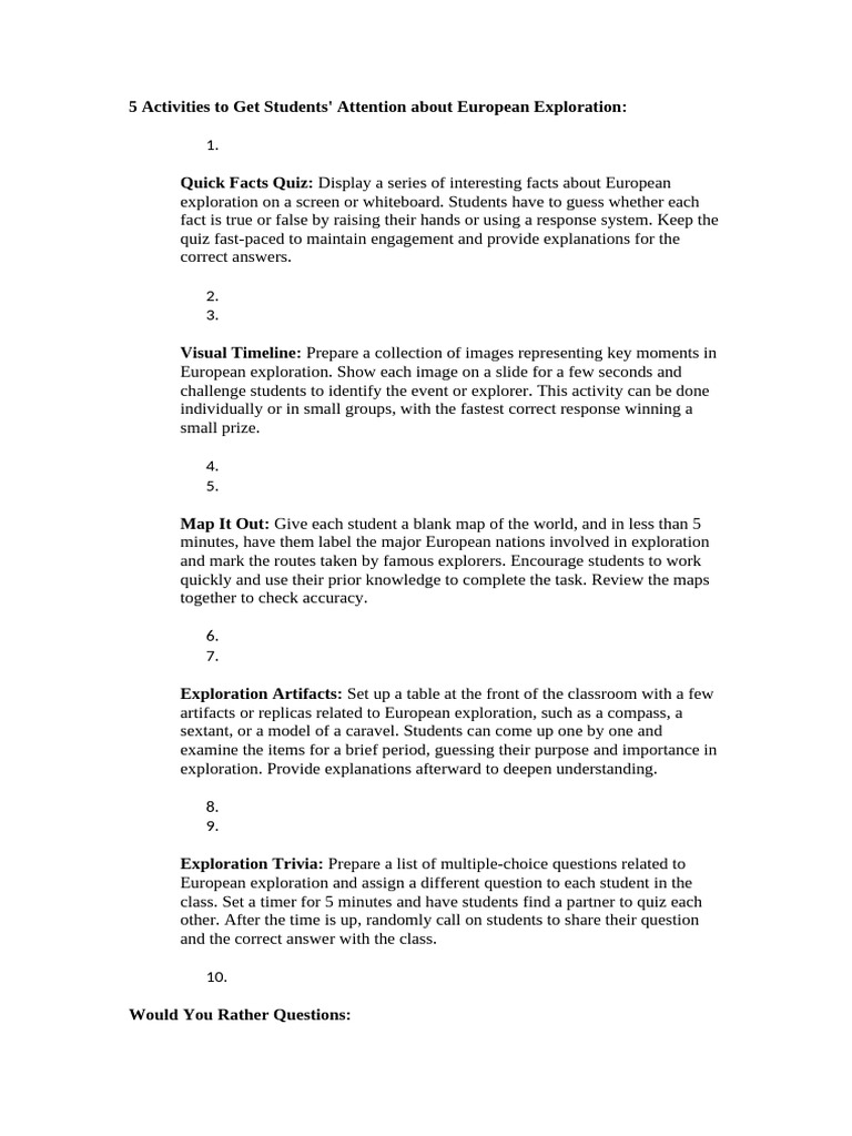 Student Activities Sample | PDF | Age Of Discovery | Conquistador